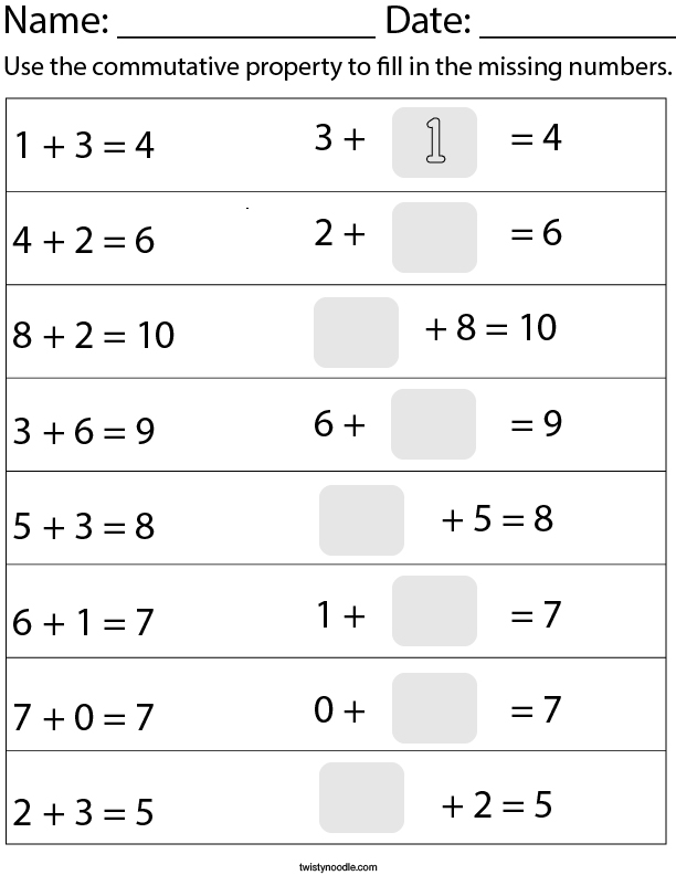 Commutative Property Of Addition Worksheets Commutative Property Of Addition Worksheets